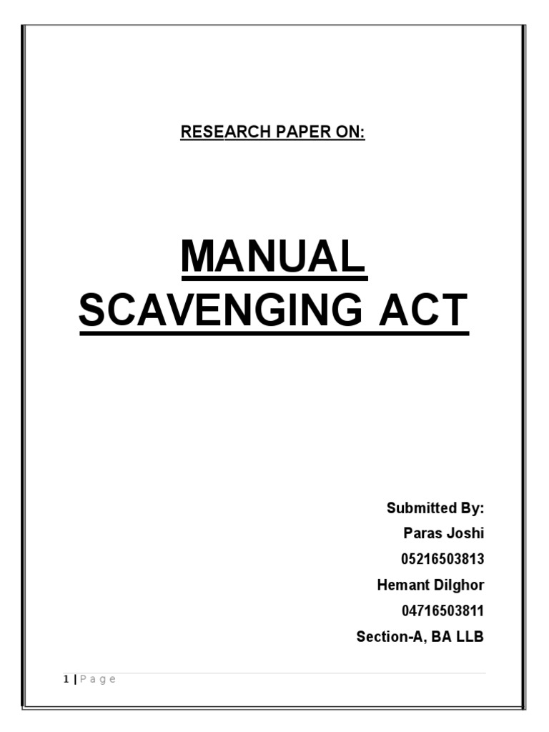 Manual Scavenging Act: RES E A RC H P A PE R On | PDF | Sanitation ...