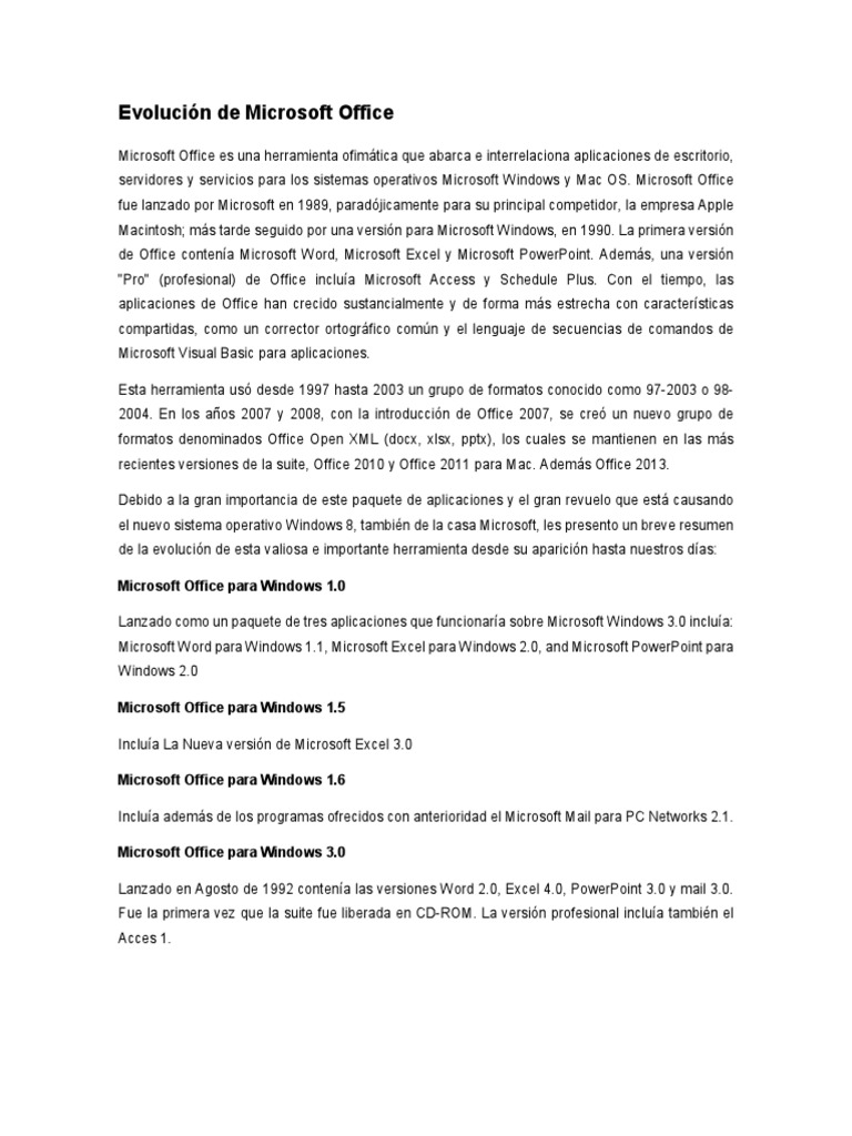 Evolucion de Microsoft Office | PDF | Microsoft Office | Software de ...