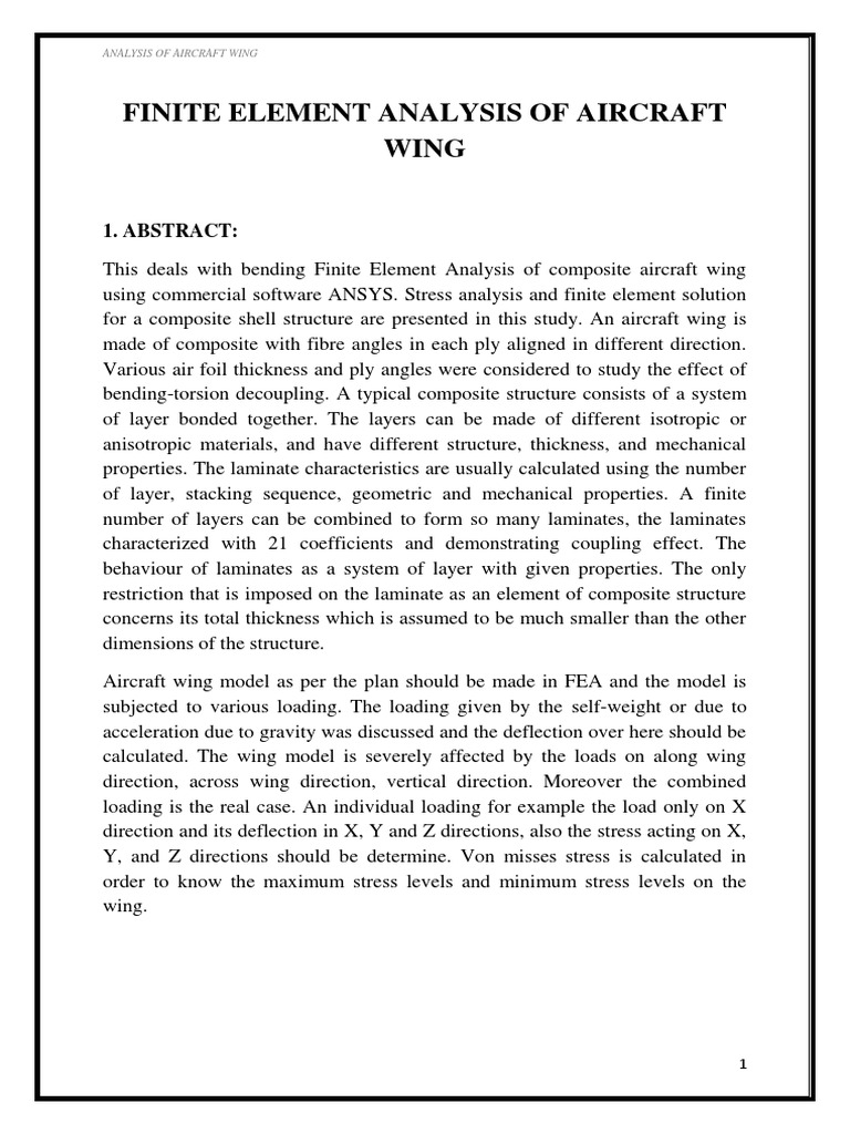 Finite Element Analysis of Aircraft Wing | PDF | Lift (Force) | Wing