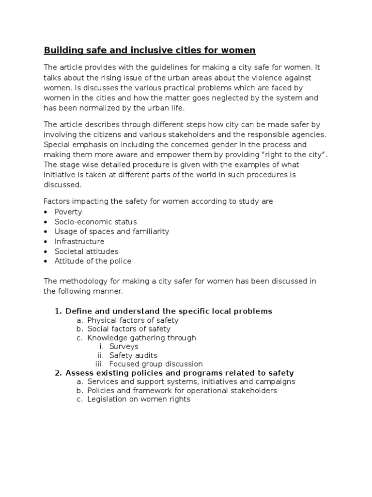Building Safe and Inclusive Cities For Women | PDF | Stakeholder ...