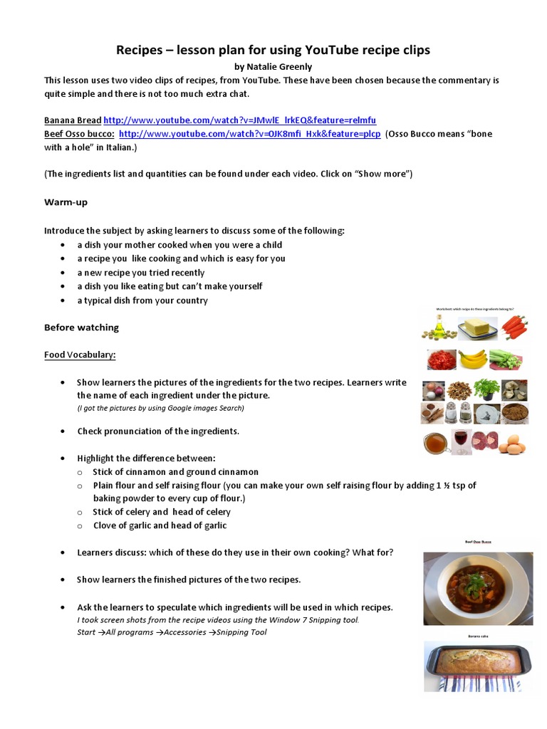Recipes Sample Lesson Plan Using Pdf Cakes Parsley