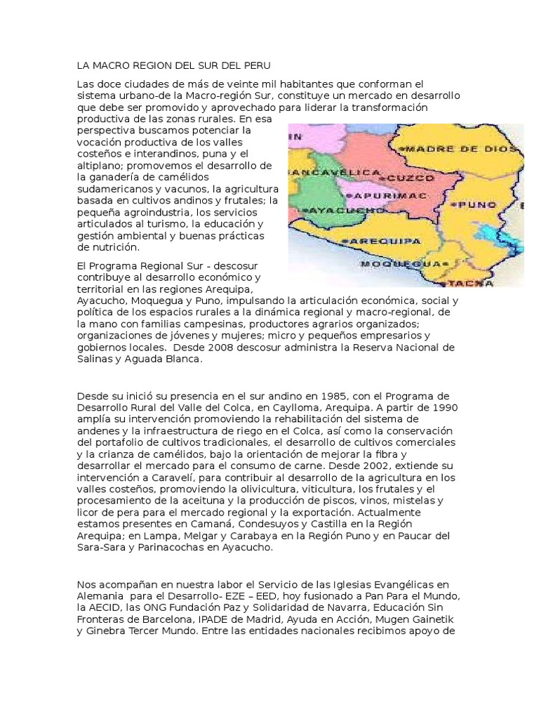 La Macro Region Del Sur Del Peru | PDF | Agricultura | Turismo