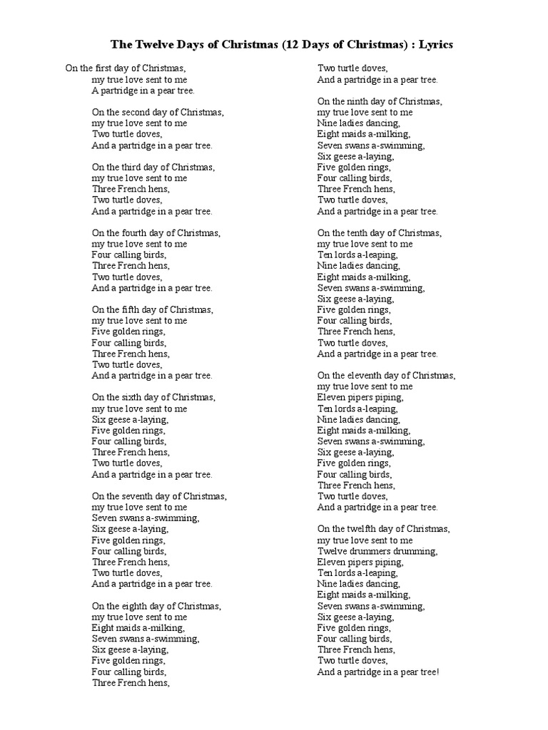 The Twelve Days of Christmas (12 Days of Christmas) : Lyrics | PDF