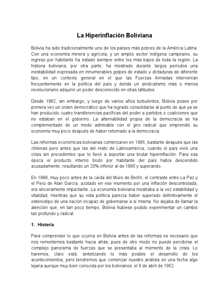 La Hiperinflación Boliviana | PDF | Bolivia | Inflación