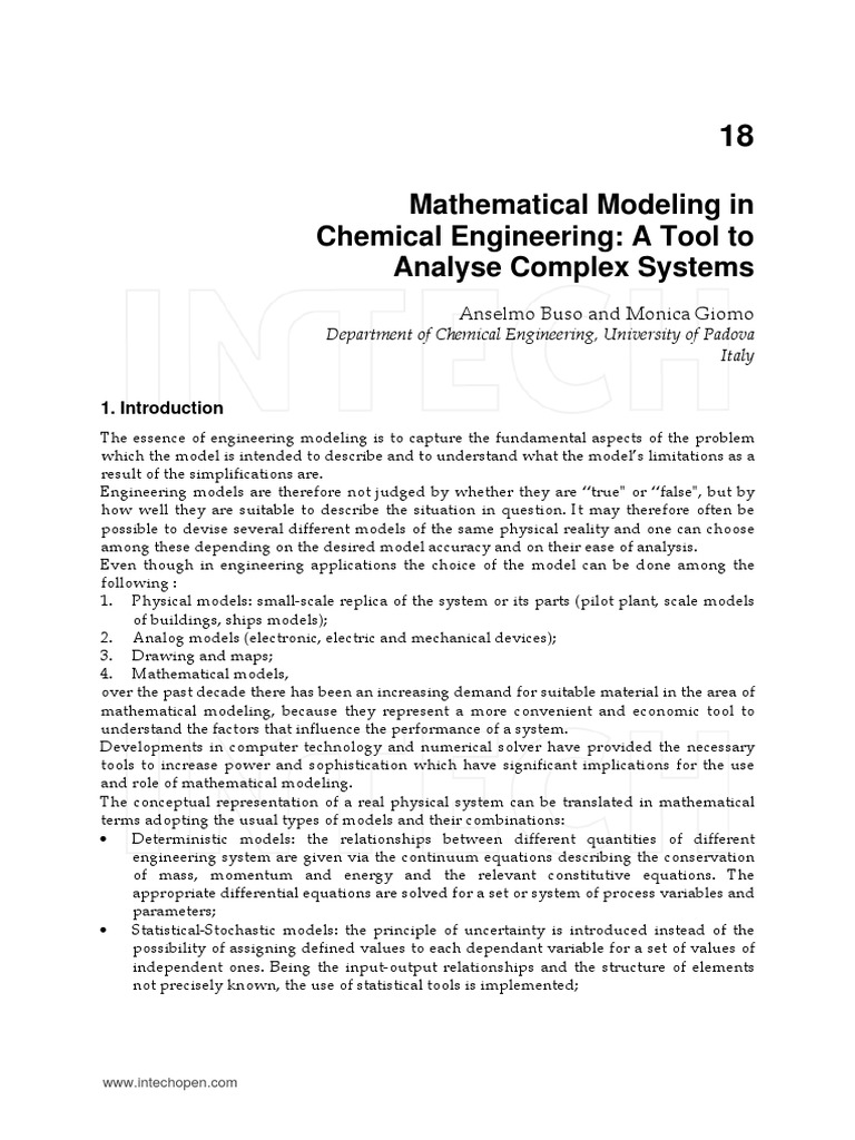 Mathematical Modeling in Chemical Engineering | PDF | Conceptual Model ...