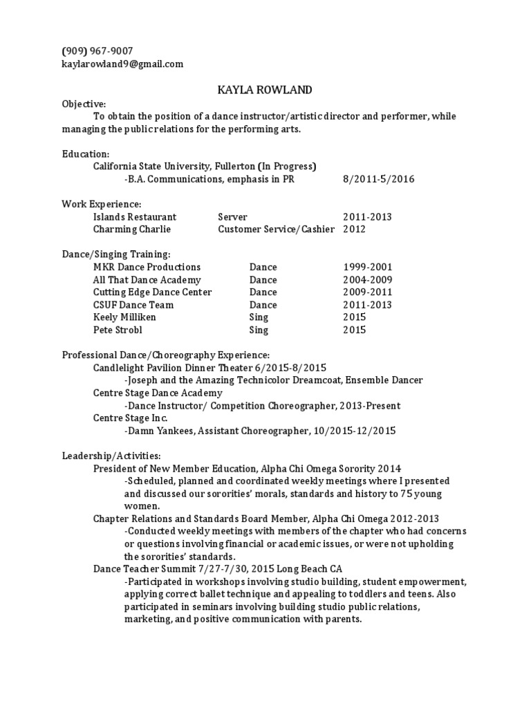 Kayla Rowland: Dance Instructor Resume | PDF | Career & Growth | Business