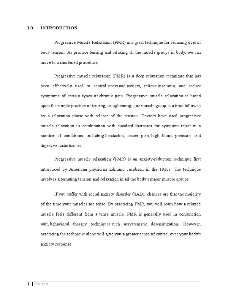 Progressive Muscle Relaxation (PMR) | PDF | Relaxation (Psychology ...