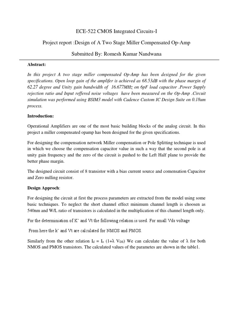 ECE-522 CMOS Integrated Circuits-I Project Report:design of A Two Stage ...