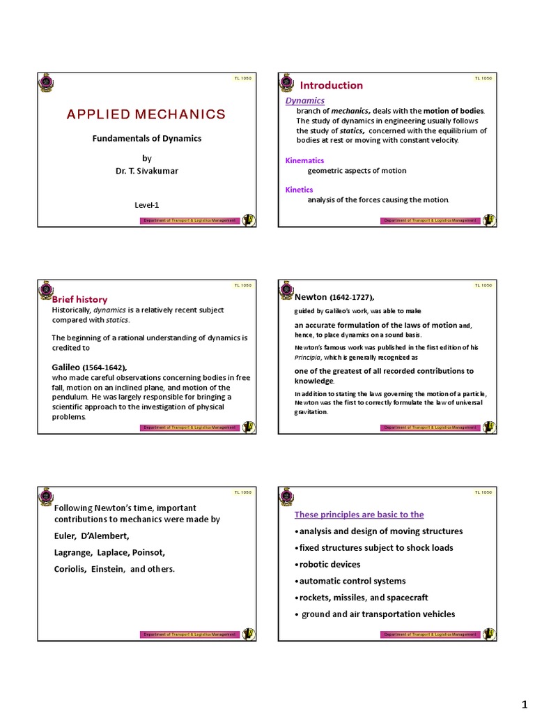 Applied Mechanics Applied Mechanics: Fundamentals of Dynamics | PDF ...
