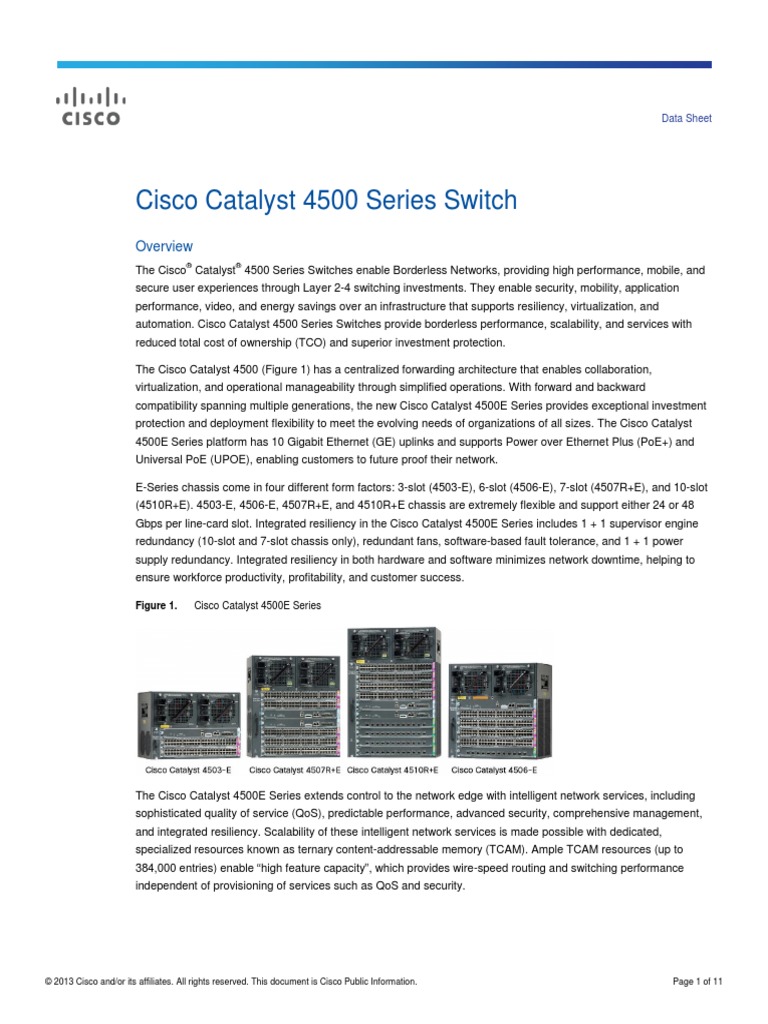 Datasheet Cisco 4500 Series | PDF | Network Switch | Power Supply