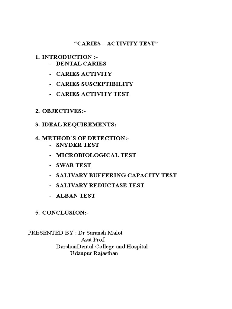 Caries Activity Test | PDF | Medical Specialties | Wellness