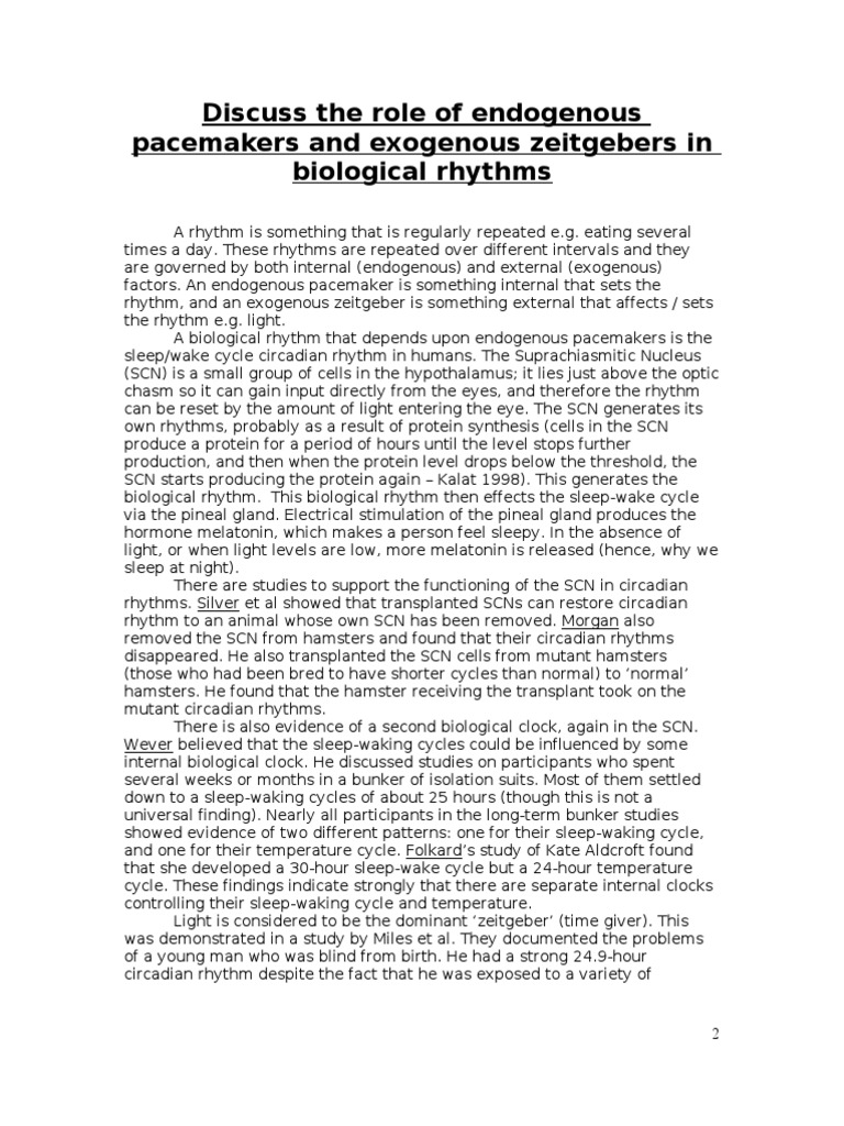 Endo & Exogenous Pacemakersin Biological Rhythms | PDF | Circadian ...