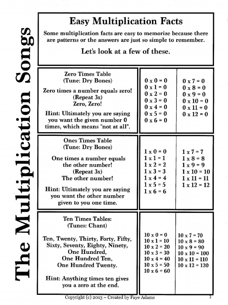 Multiplication Songs | PDF