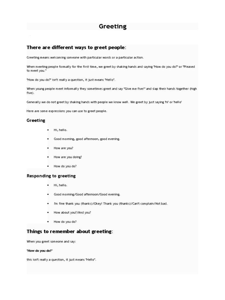 Greeting: There Are Different Ways To Greet People | PDF