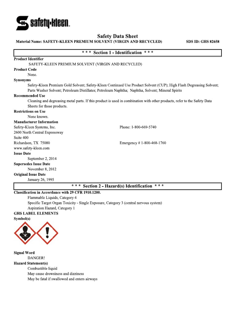Safety-Kleen Premium Solvent SDS | PDF