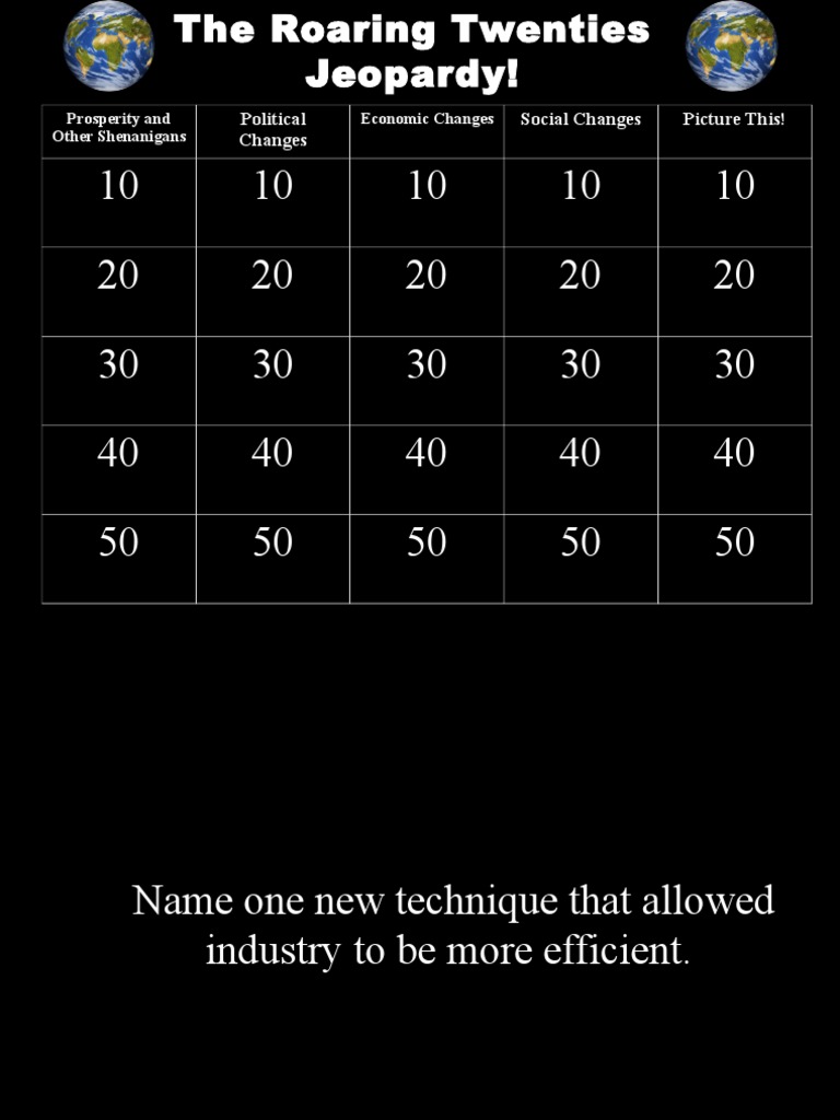 The Roaring Twenties Jeopardy! | PDF | Social Science | History