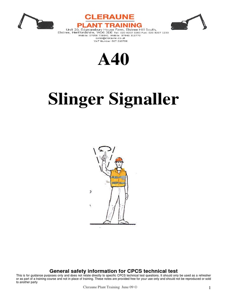 A40 Slinger Signaller: General Safety Information For CPCS Technical ...