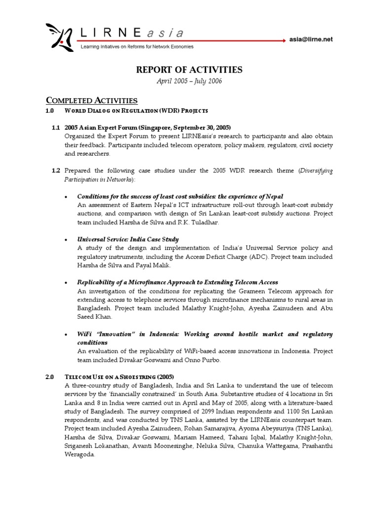 Report of Activities: Ompleted Ctivities | PDF | Information And ...