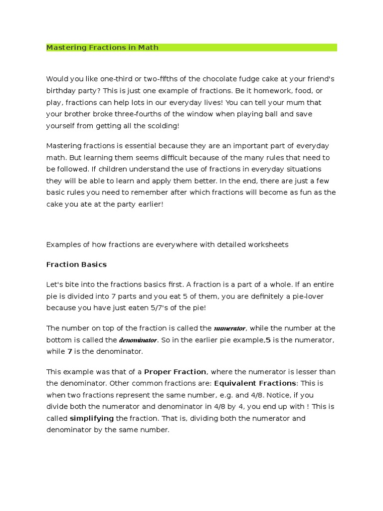 Mastering Everyday Fractions | PDF | Fraction (Mathematics) | Numbers