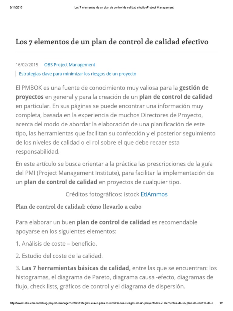 Los 7 Elementos de Un Plan de Control de Calidad EfectivoProject ...