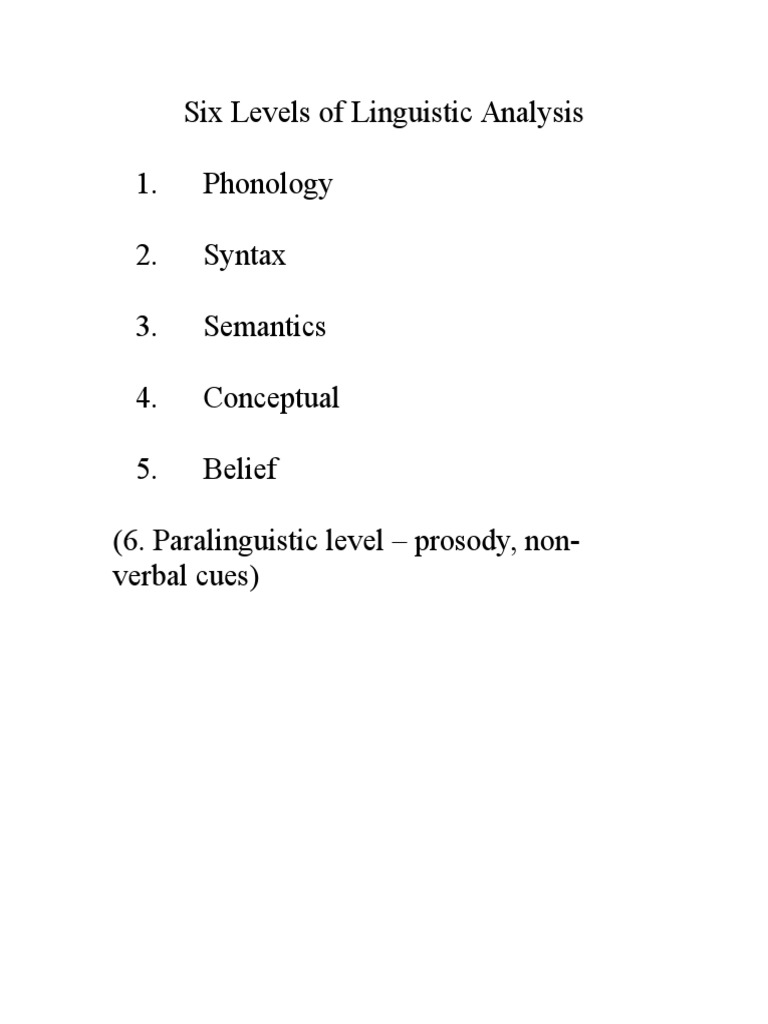 Six Levels of Linguistic Analysis | PDF | Phoneme | Linguistics