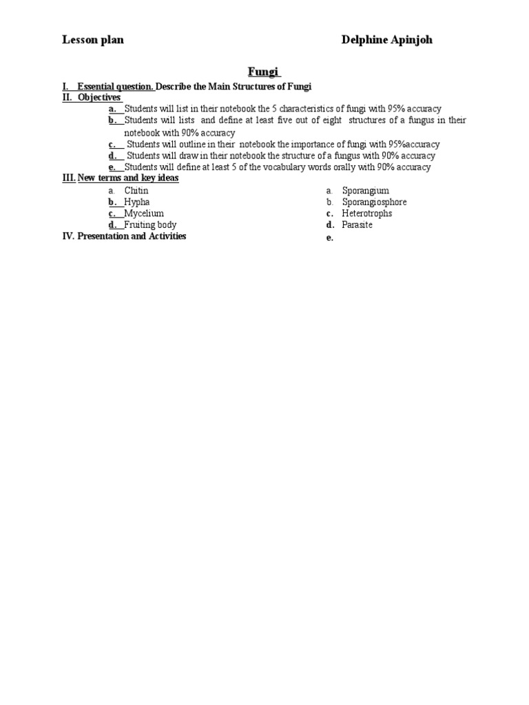 Fungi Lesson Plan | PDF