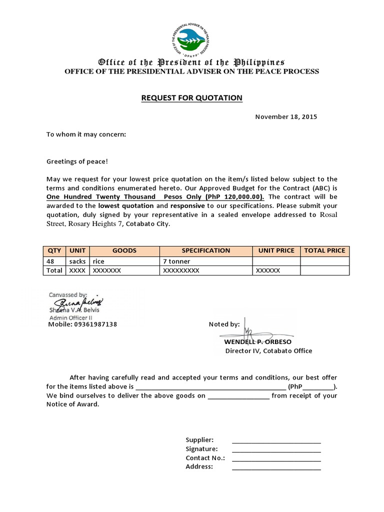Rice Quotation Request for Procurement | PDF | Finance & Money ...