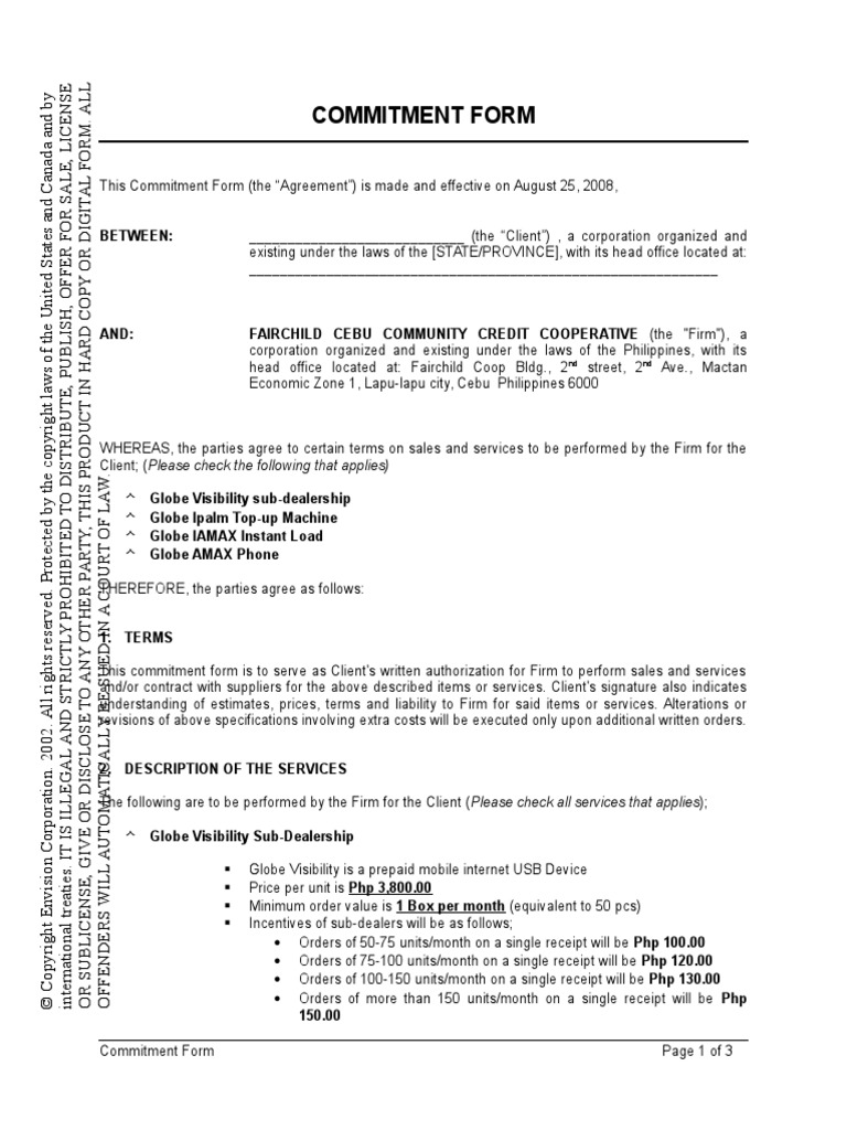 Sales Commitment Form | PDF | Copyright | Cheque