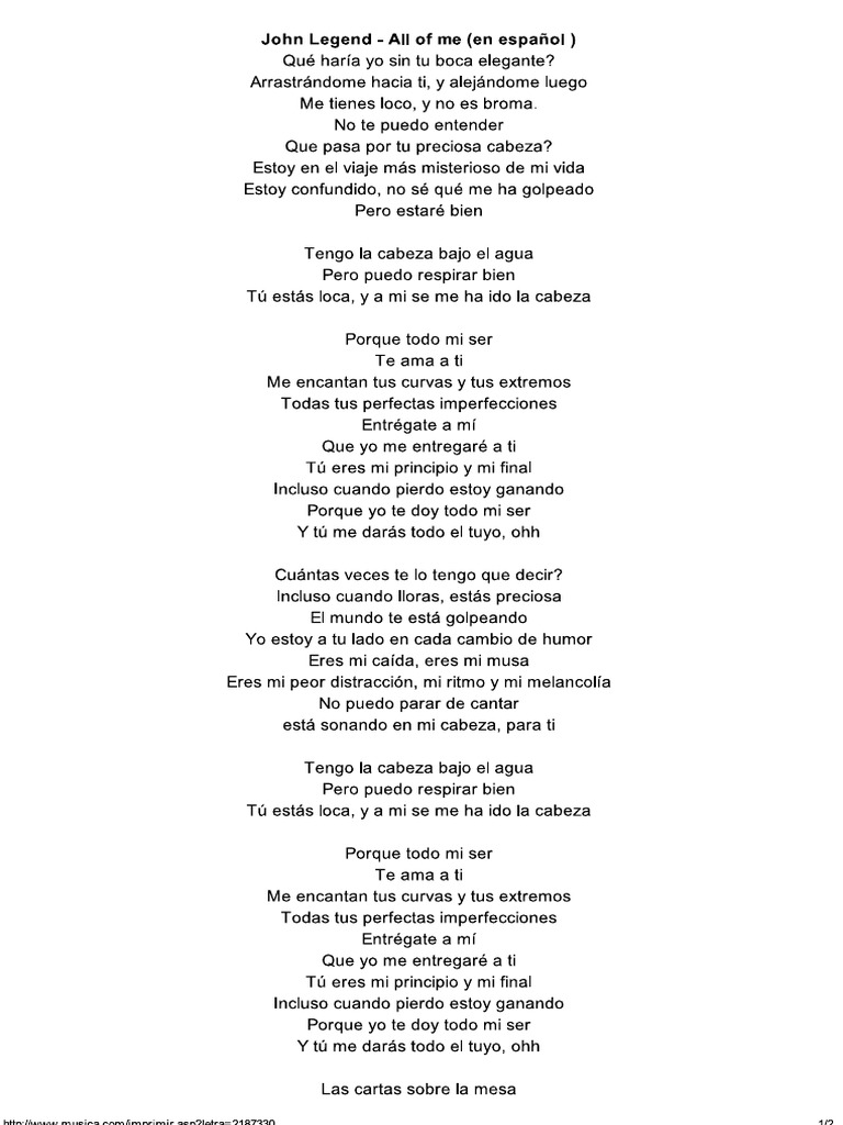 Letra de All of Me (En Español) de John Legend - MUSICA | PDF