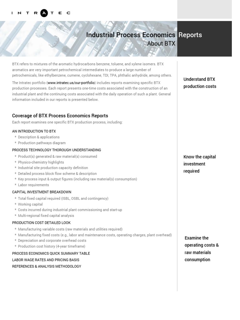 BTX Production Cost Analysis Reports | PDF | Economics | Chemical ...
