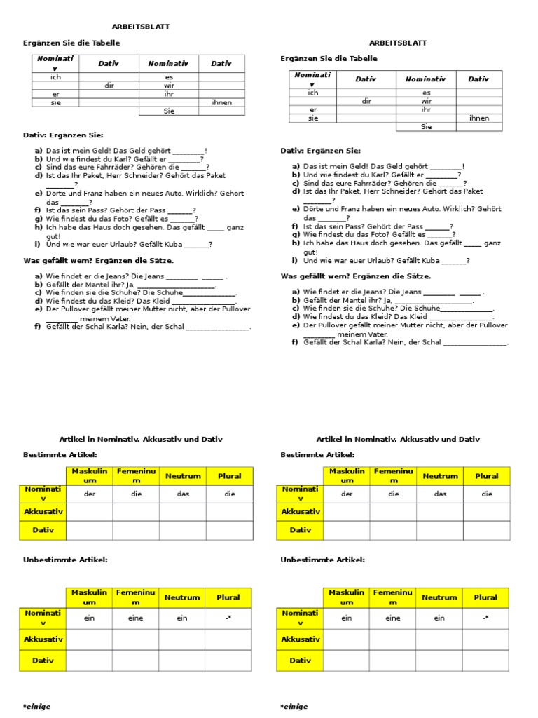 Der Dativ (Arbeitsblatt) | PDF