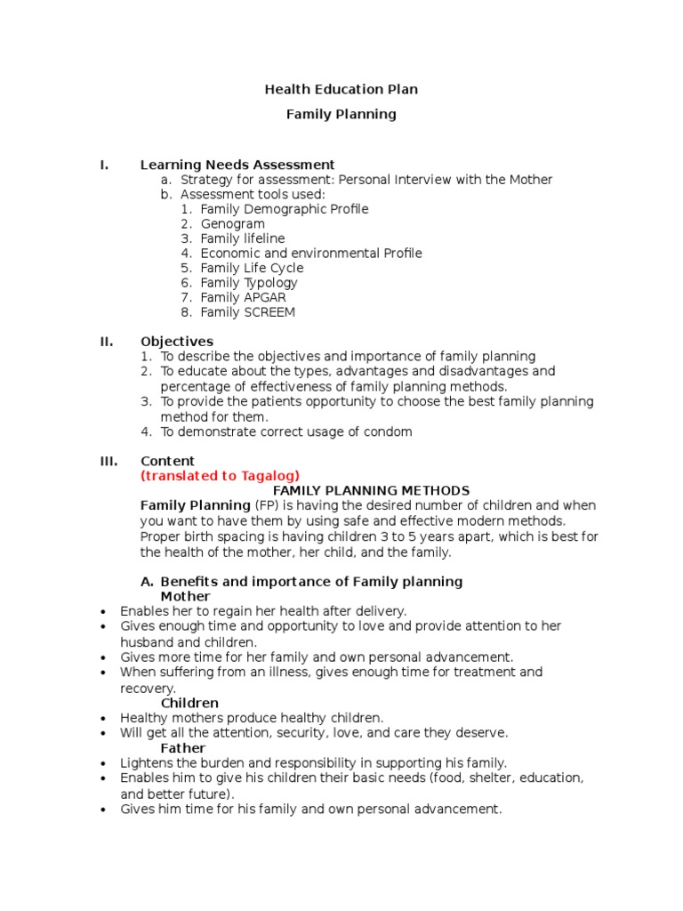 Health Education Plan | PDF | Family Planning | Fertility