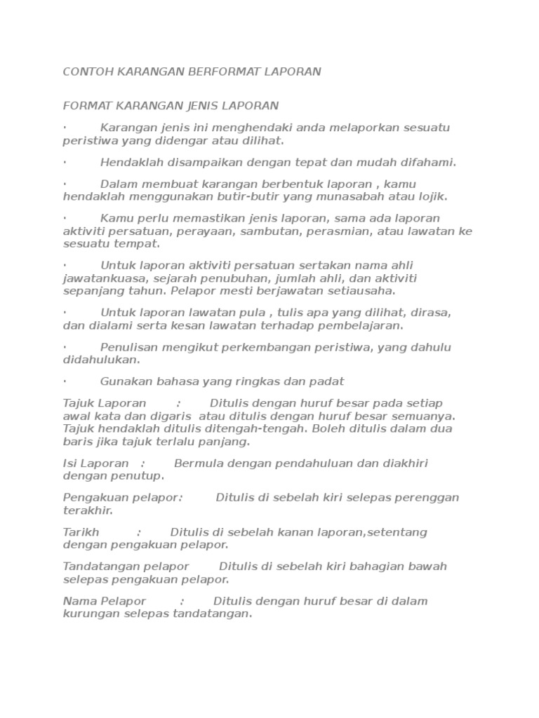 Contoh Karangan Format Laporan