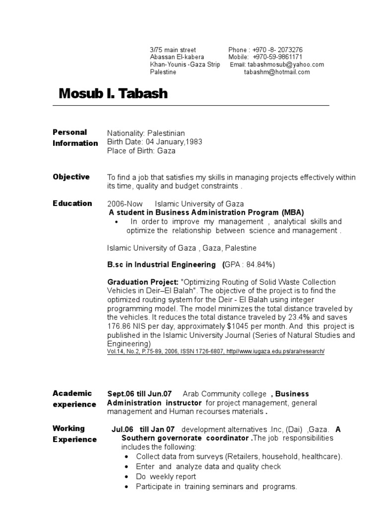 Mosub I. Tabash | PDF | Gaza Strip | Master Of Business Administration