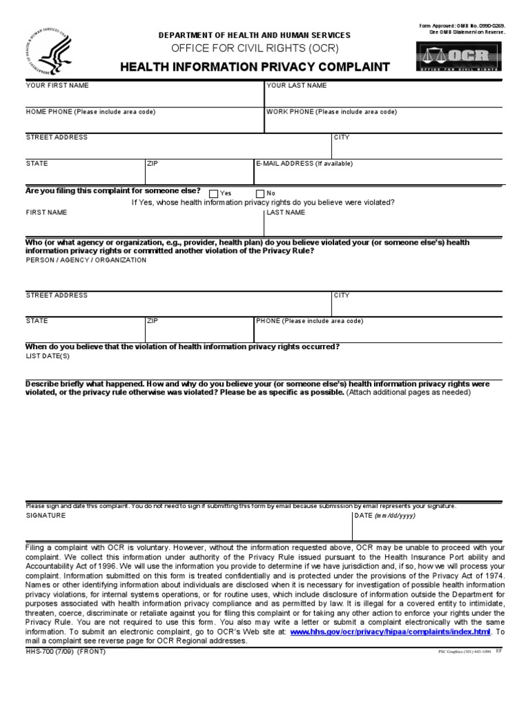 Hipaa Complaint Form | PDF | Freedom Of Information Act (United States ...