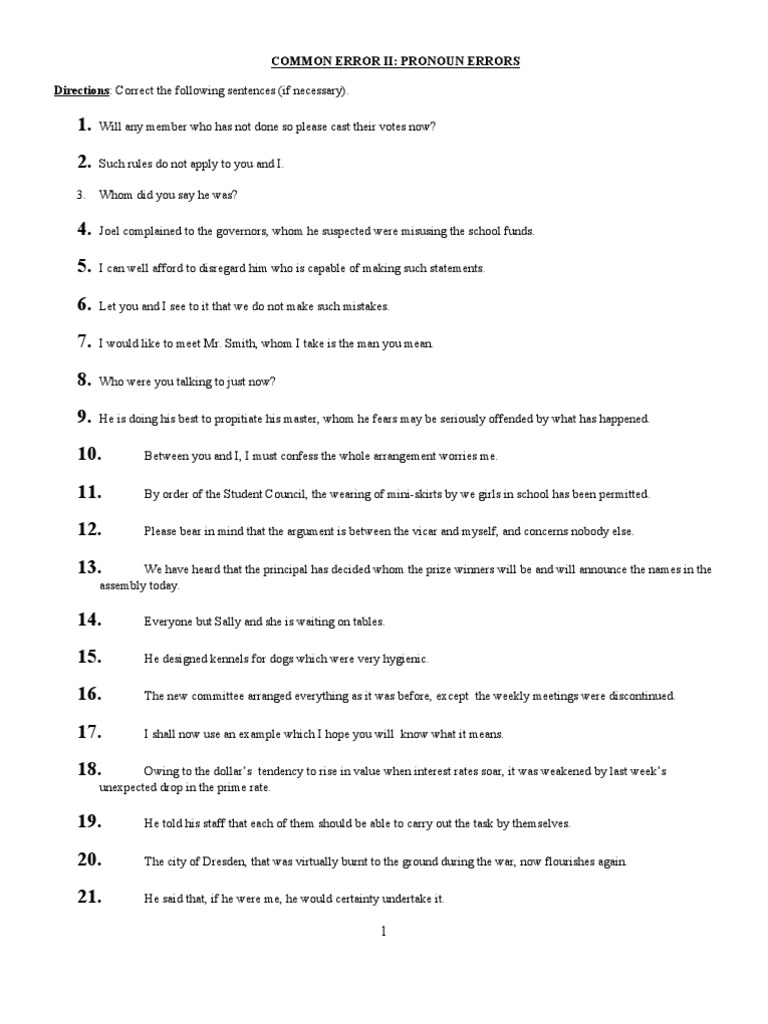 Common Error II-Pronoun Errors | PDF