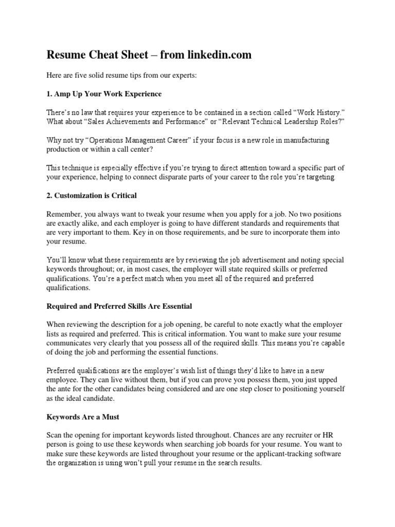 Resume Cheat Sheet | PDF | Résumé | Search Engine Optimization