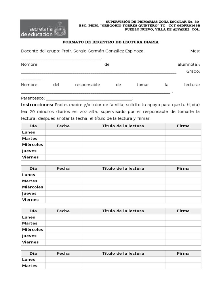 Formato de Registro de Lectura Diaria | PDF