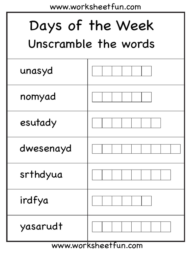 Days of the Week Word Unscramble | PDF | Language Arts & Discipline