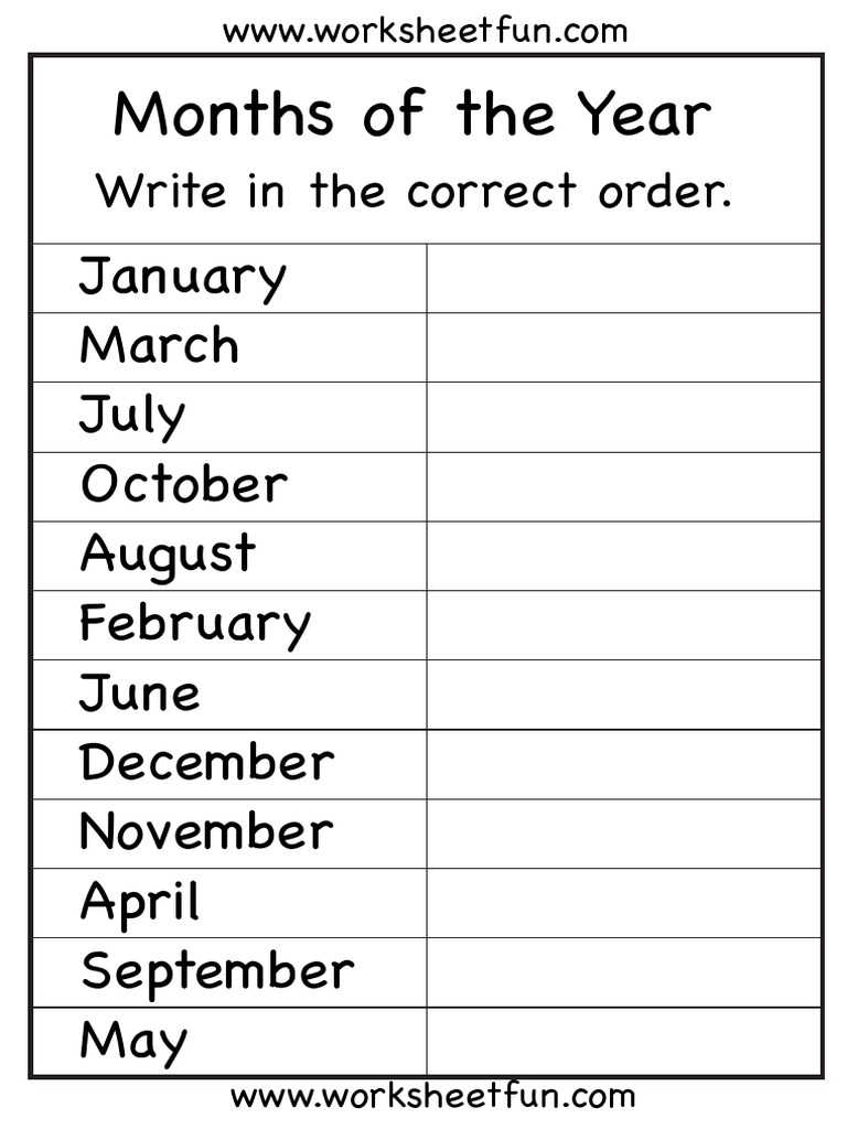 Kids' Month Order Worksheet | PDF