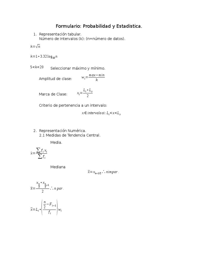 Formulario, Probabilidad y Estadística | PDF | Oblicuidad | Diferencia