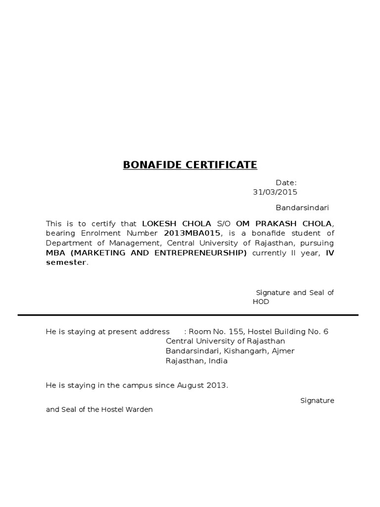 Bonafide Certificate | PDF | Career & Growth | Business