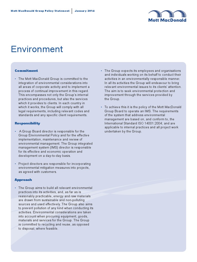 Environmental Policy for Mott MacDonald | PDF