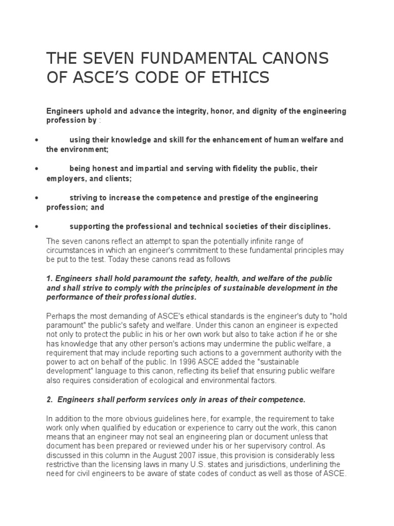 The Seven Fundamental Canons of Asce | PDF | Engineer | Profession