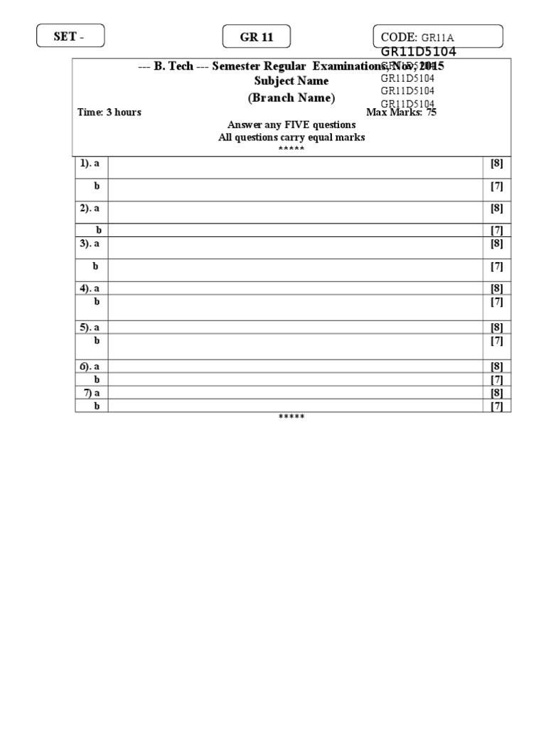 Set - GR 11 - B. Tech - Semester Regular Examinations, Nov, 2015 ...
