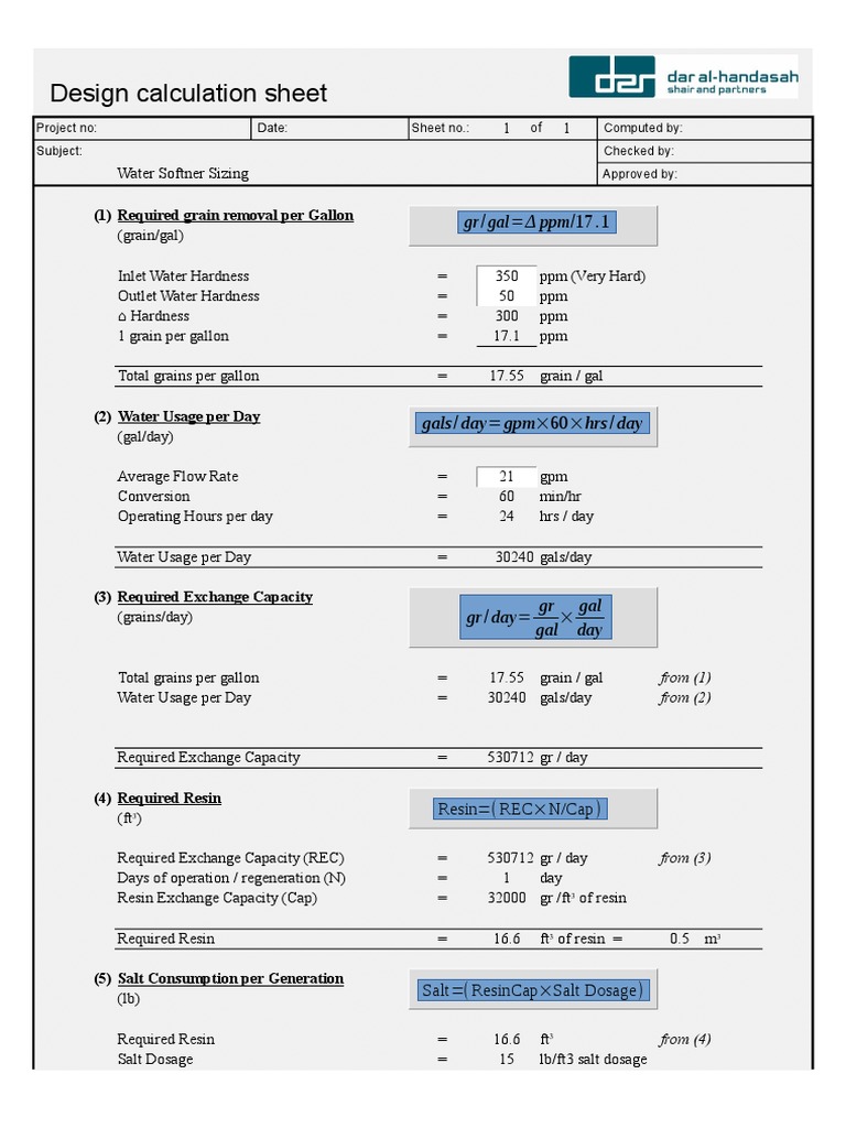 Design calculation sheet: gr/gal=Δ ppm/17.1 | PDF | Science ...
