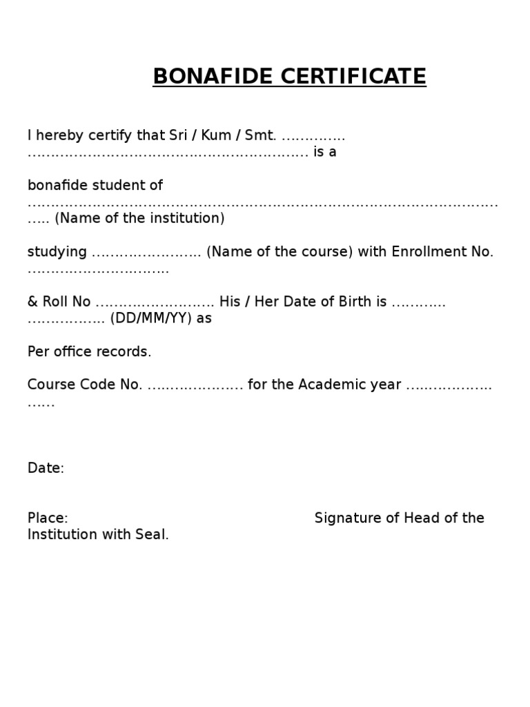 Student Bonafide Certificate Template | PDF