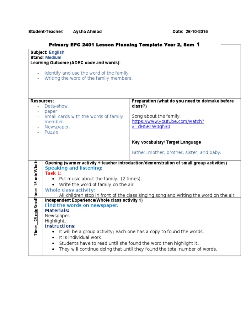 Lesson Plan 8 A | PDF | Wellness