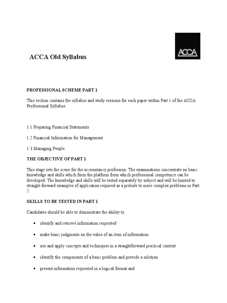 ACCA Old Syllabus | Competence (Human Resources) | Information