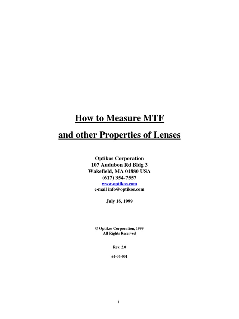 How To Measure MTF | PDF | Optical Resolution | Lens (Optics)